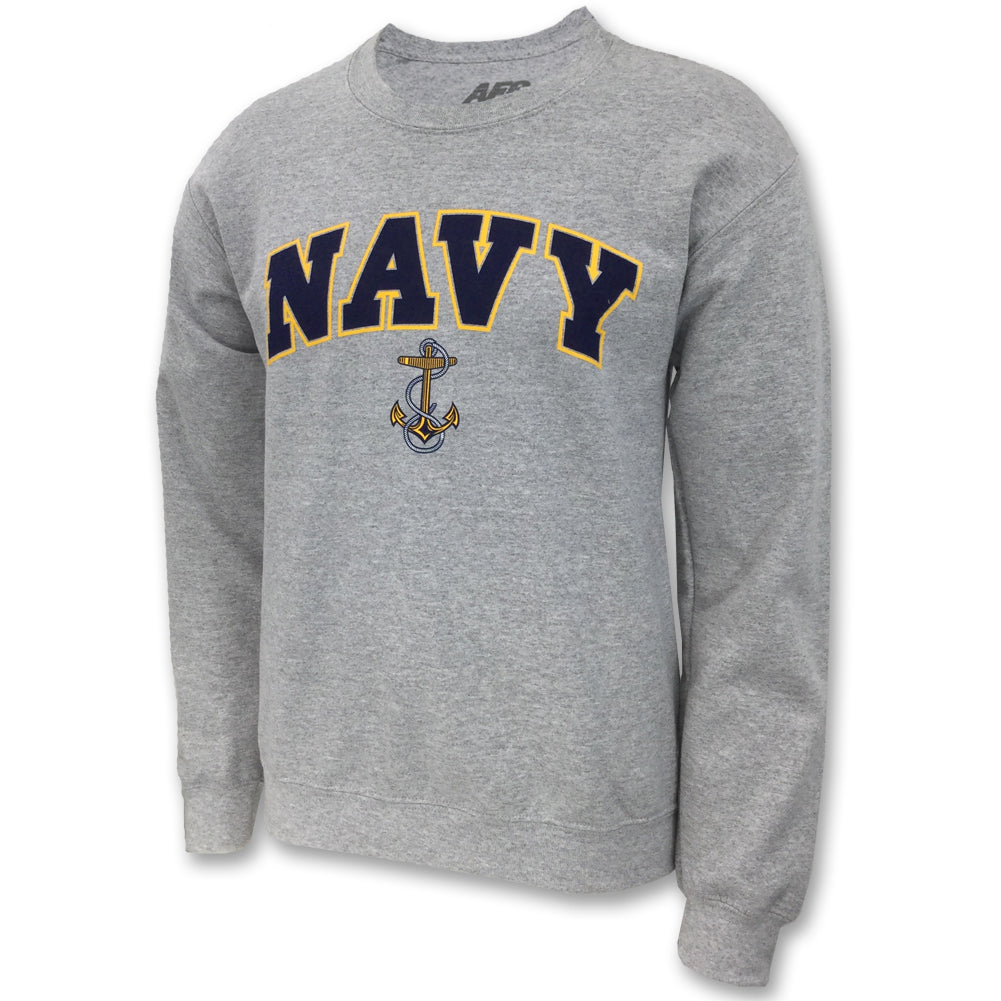U.S. Navy Sweatshirts: Navy Arch Anchor Crewneck in Grey